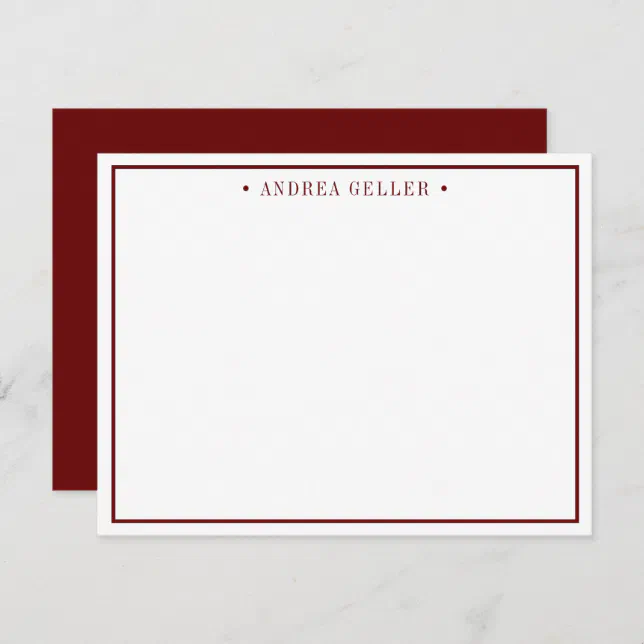 Minimalist Classic Maroon Border Note Card | Zazzle