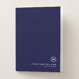 Minimalist Classic Monogram Navy Blue Pocket Folder | Zazzle