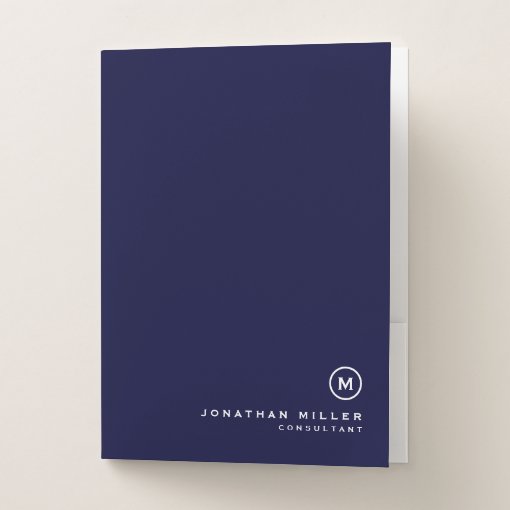 Minimalist Classic Monogram Navy Blue Pocket Folder | Zazzle