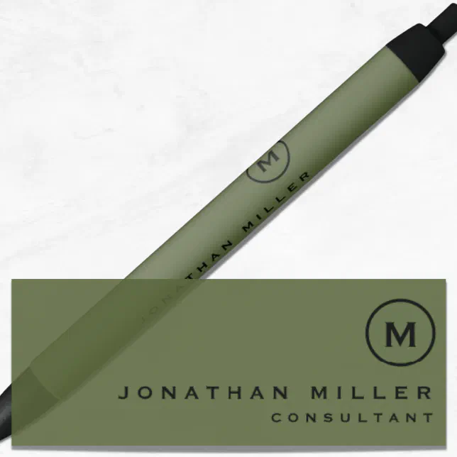 Minimalist Classic Monogram Olive Black Ink Pen | Zazzle