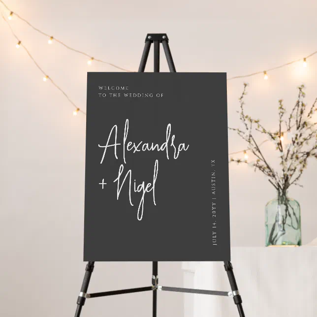 Minimalist Classy Dark Grey Wedding Welcome Sign | Zazzle