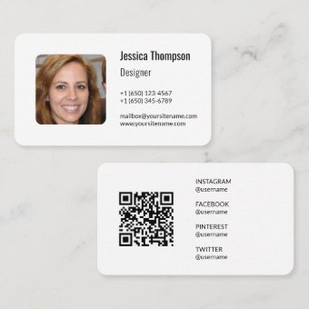 Minimalist Clean Simple Scannable QR Code Socials Business Card | Zazzle