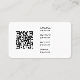 Minimalist Clean Simple Scannable QR Code Socials Business Card | Zazzle