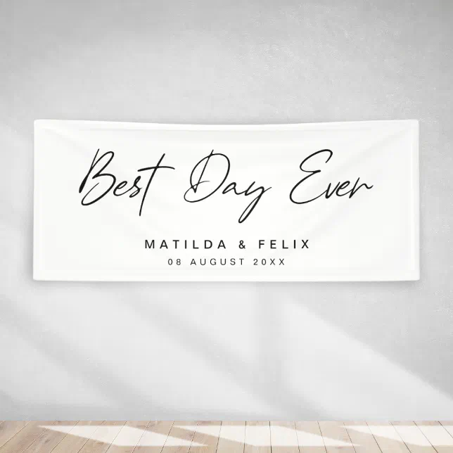 Minimalist Clean Simple White Wedding Day Banner | Zazzle