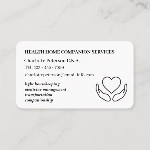 Minimalist CNA Home Health Caregiver Business Card | Zazzle