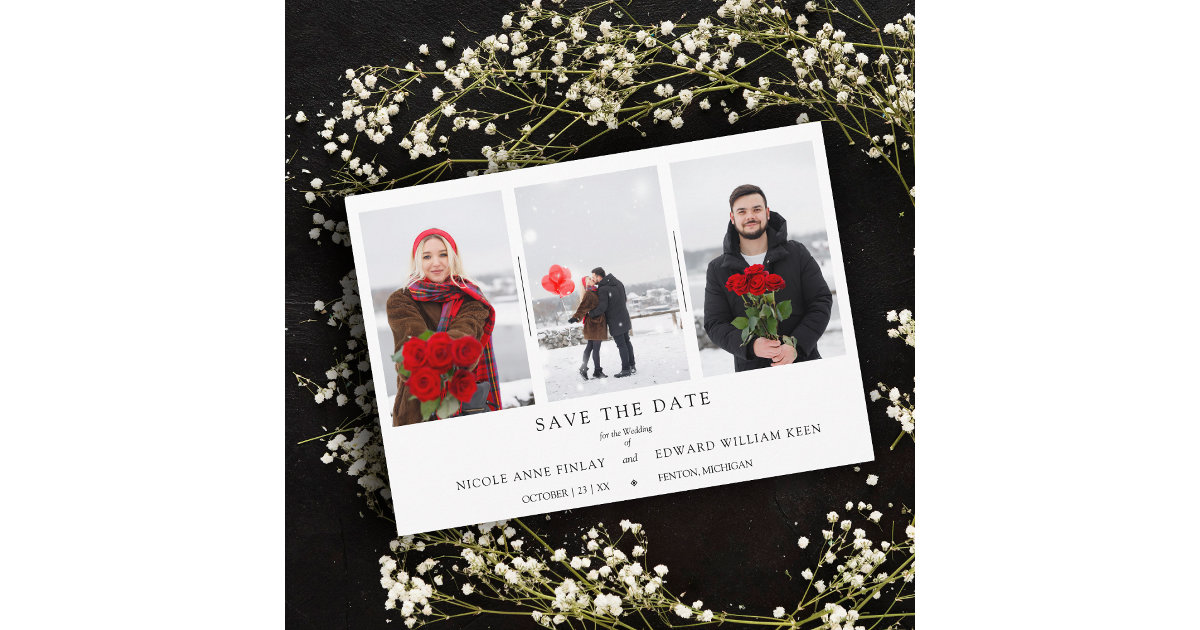 Minimalist Collage 3 Photos Couple Wedding Engaged | Zazzle