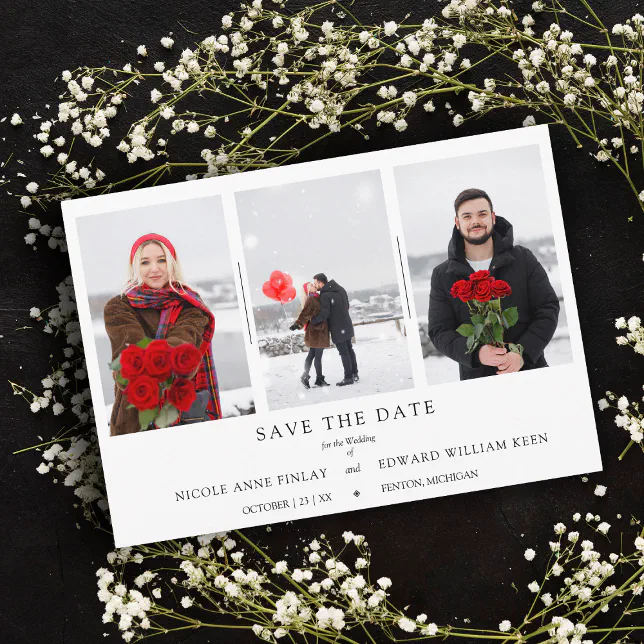 Minimalist Collage 3 Photos Couple Wedding Engaged | Zazzle