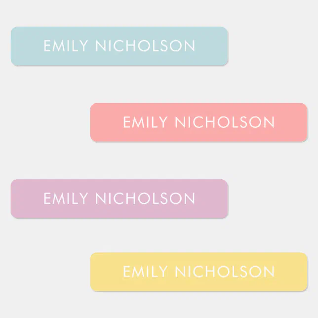 Minimalist Colorful Pastel Personalized Name Tag Labels | Zazzle