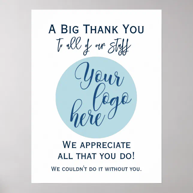 Minimalist Company Logo Employee Thank You Poster | Zazzle