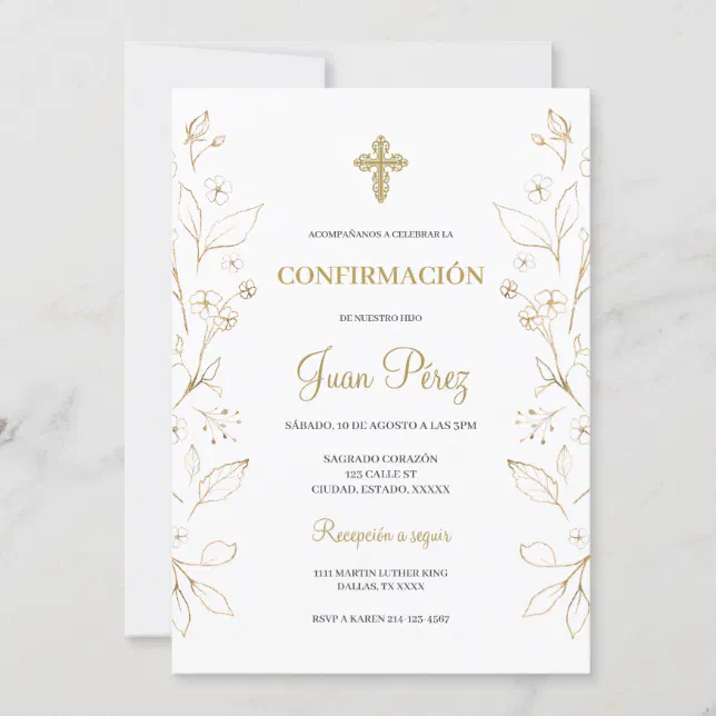 Minimalist confirmation Spanish invite | Zazzle