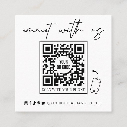 Minimalist Connect With Us QR Code Scannable Square Business Card | Zazzle