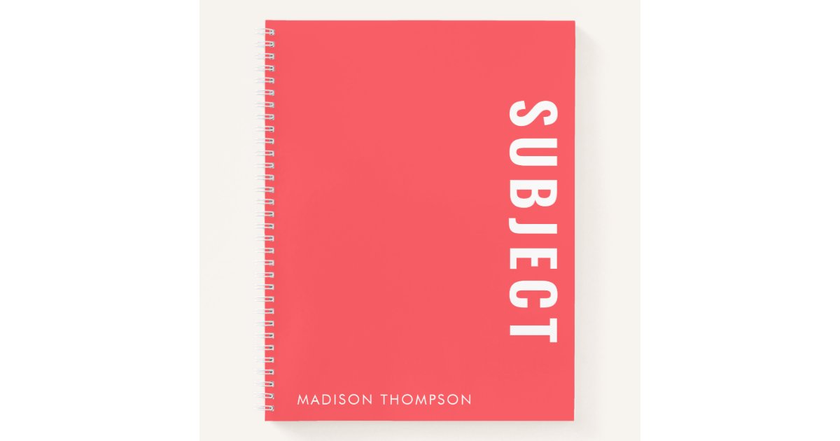 Minimalist Coral School Subject Student Name Notebook | Zazzle