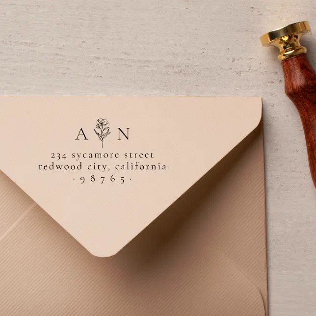 Minimalist Couples Initials Floral Return Address Rubber Stamp | Zazzle