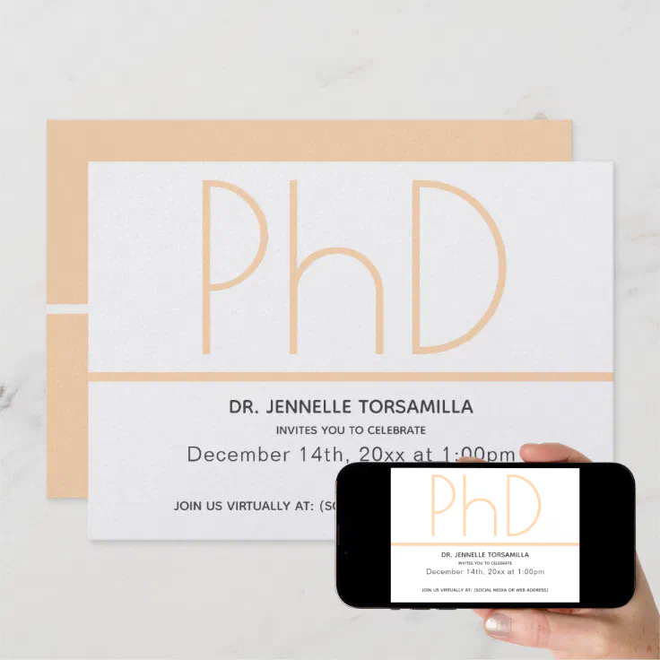 Minimalist Cream Virtual PhD Graduation Party Invitation | Zazzle
