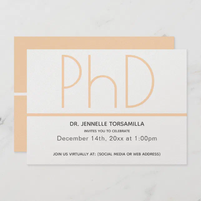 Minimalist Cream Virtual PhD Graduation Party Invitation | Zazzle