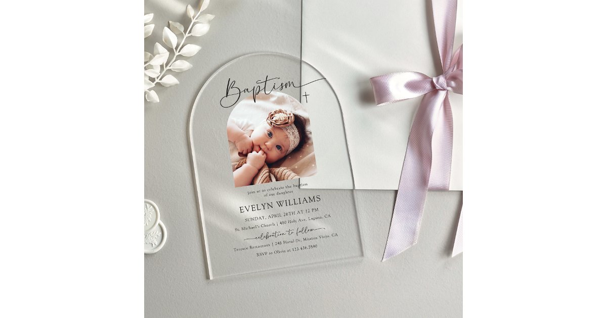 Minimalist Cross Baptism & Christening Photo Arch Acrylic Invitations ...