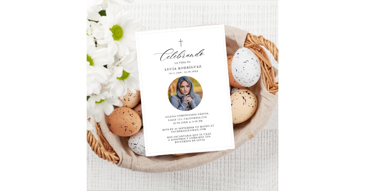 Minimalist Cross Photo Spanish Funeral Invitation | Zazzle
