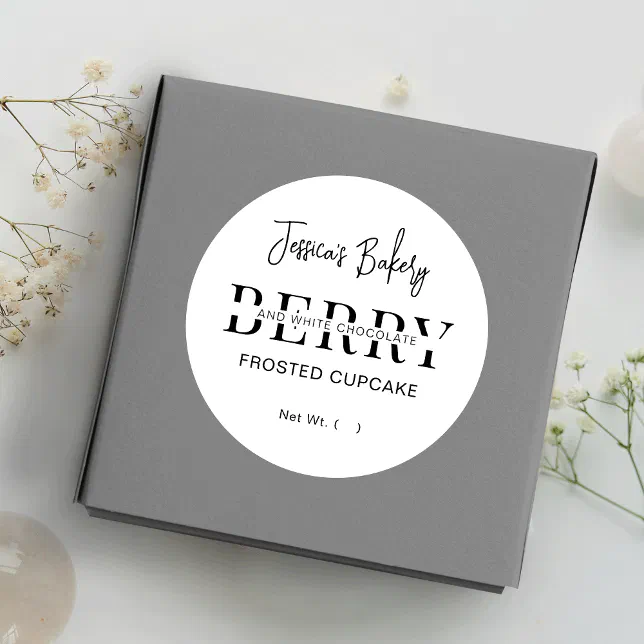 Minimalist Cupcake Bakery Food Round Label Custom | Zazzle