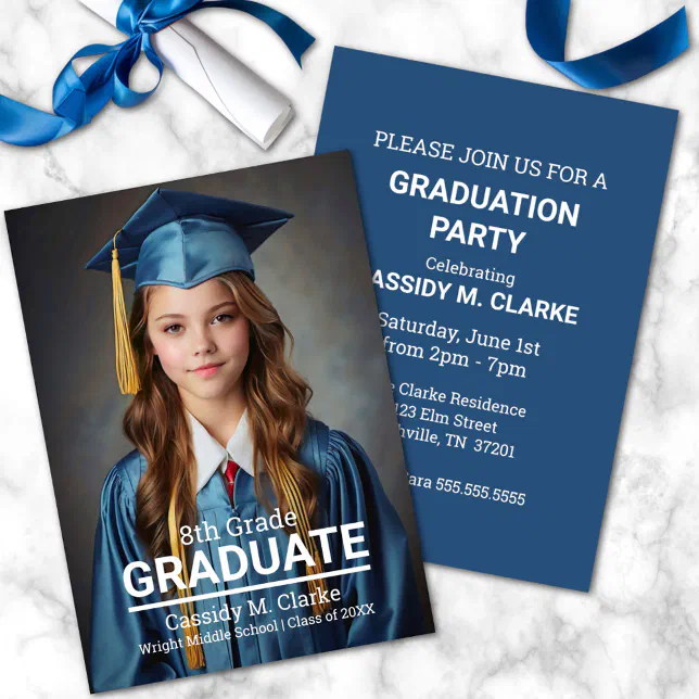 Minimalist Custom Photo 8th Grade Graduation Invitation | Zazzle