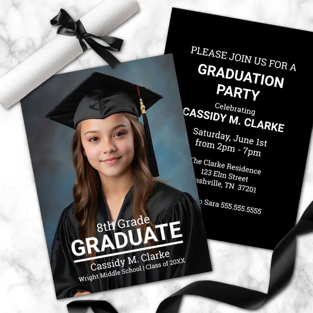 Minimalist Custom Photo 8th Grade Graduation Invitation | Zazzle