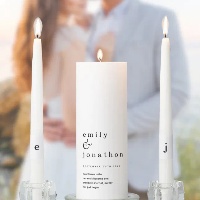Minimalist Custom Romantic Quote Black Wedding Unity Candle Set | Zazzle