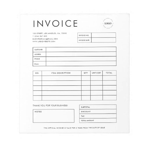Minimalist Custom Small Business Invoice Receipt Notepad | Zazzle