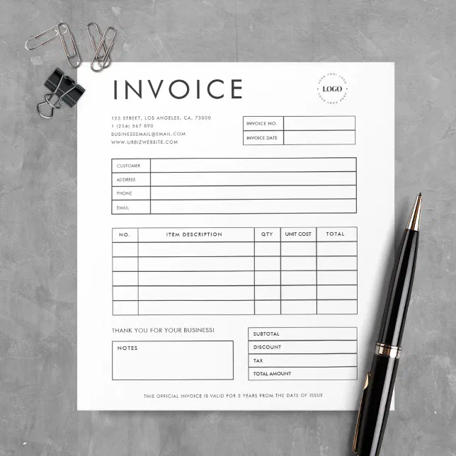 Minimalist Custom Small Business Invoice Receipt Notepad | Zazzle