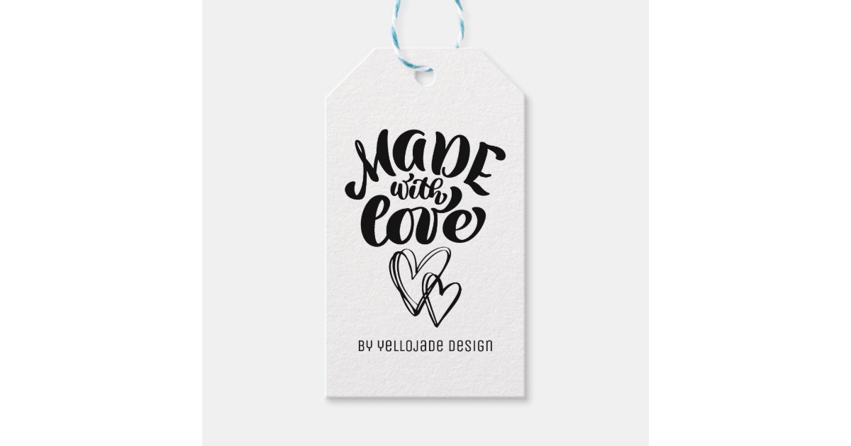 Minimalist Customizable Calligraphy Made with Love Gift Tags | Zazzle
