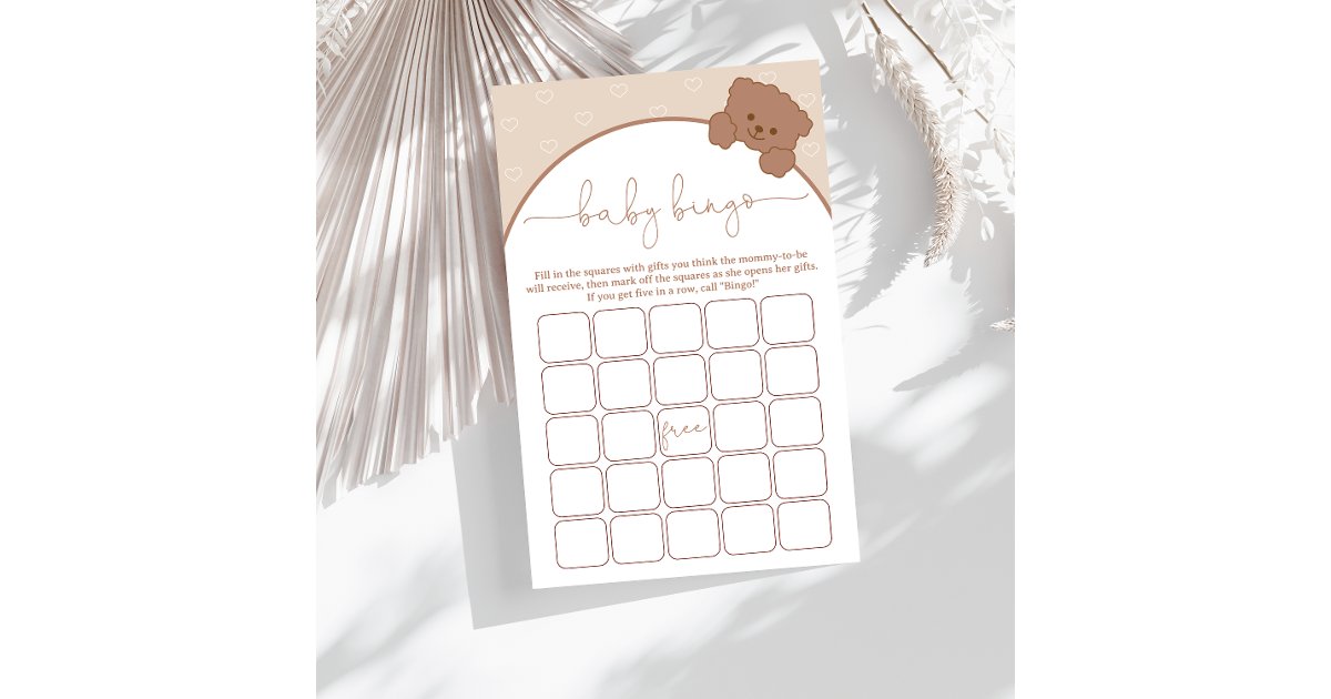 Minimalist Cute Teddy Bear Baby Shower Game BINGO Flyer | Zazzle