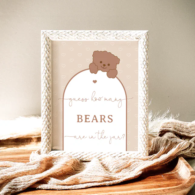 Minimalist Cute Teddy Bear Guess How Many Bears Poster | Zazzle