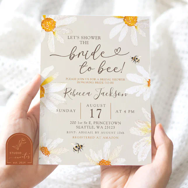 Minimalist Daisy Bride to Bee Bridal Shower Invitation | Zazzle