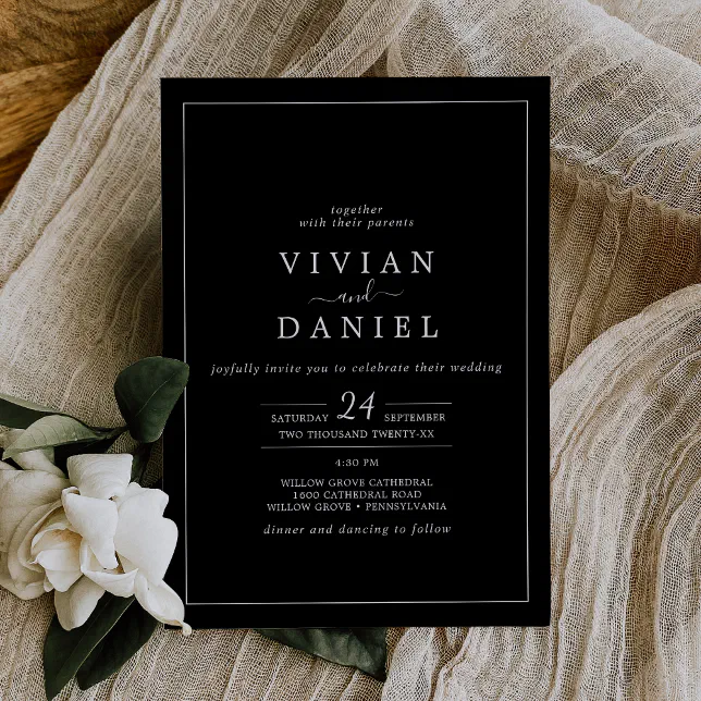 Minimalist | Dark Black Frame Wedding Invitation | Zazzle