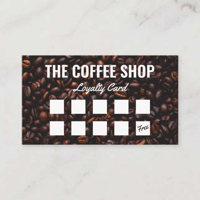 Minimalist dark brown coffee beans coffee shop loyalty card | Zazzle