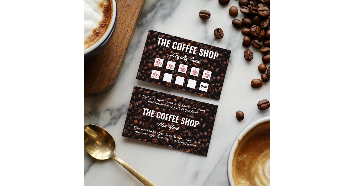 Minimalist dark brown coffee beans coffee shop loyalty card | Zazzle