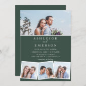 Minimalist Dark Green Photo Collage Wedding Invitation | Zazzle