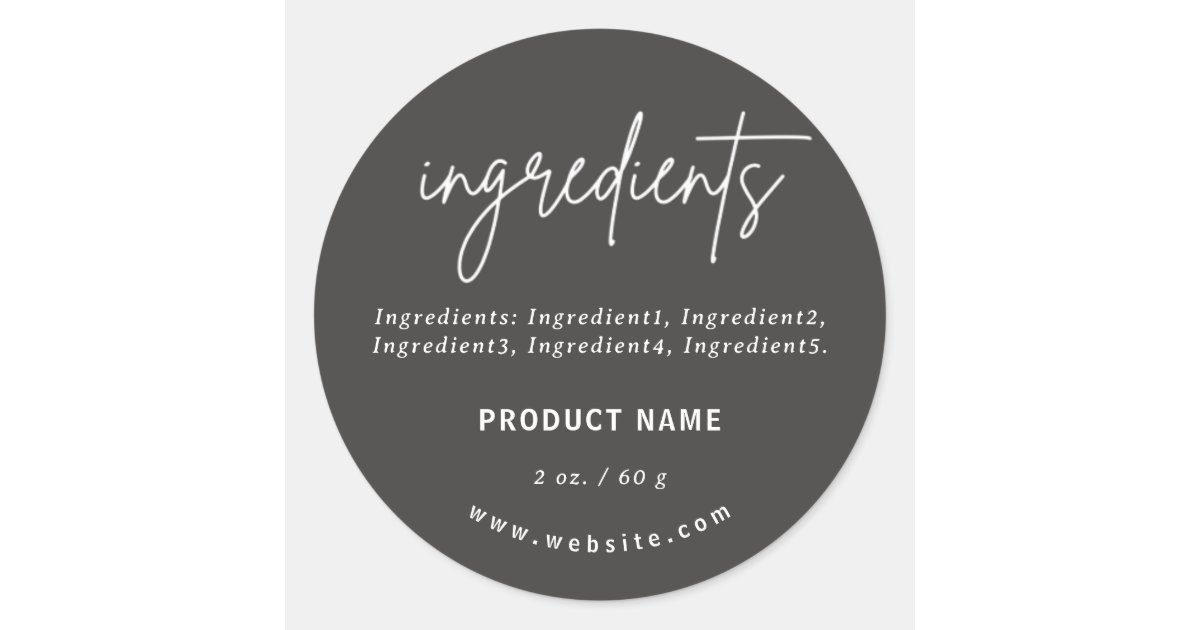 Minimalist Dark Grey Ingredients Product Label | Zazzle