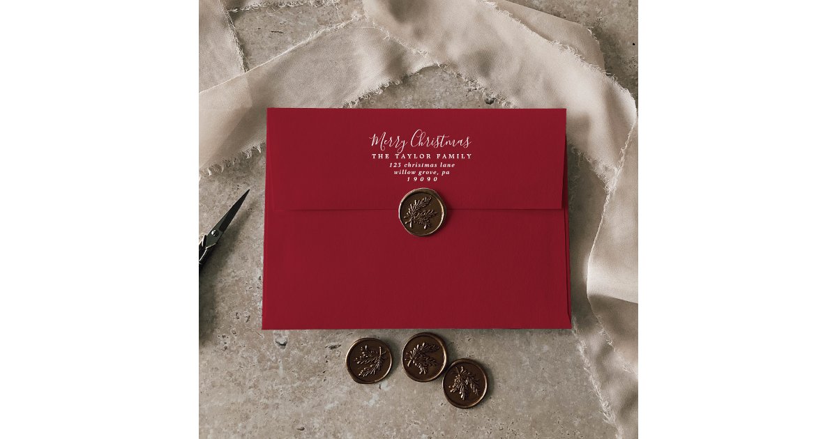 Minimalist Dark Red Merry Christmas Card Envelope | Zazzle