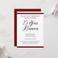 Minimalist Dark Red & White 25 Year Class Reunion Invitation | Zazzle