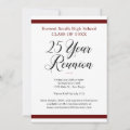Minimalist Dark Red & White 25 Year Class Reunion Invitation | Zazzle