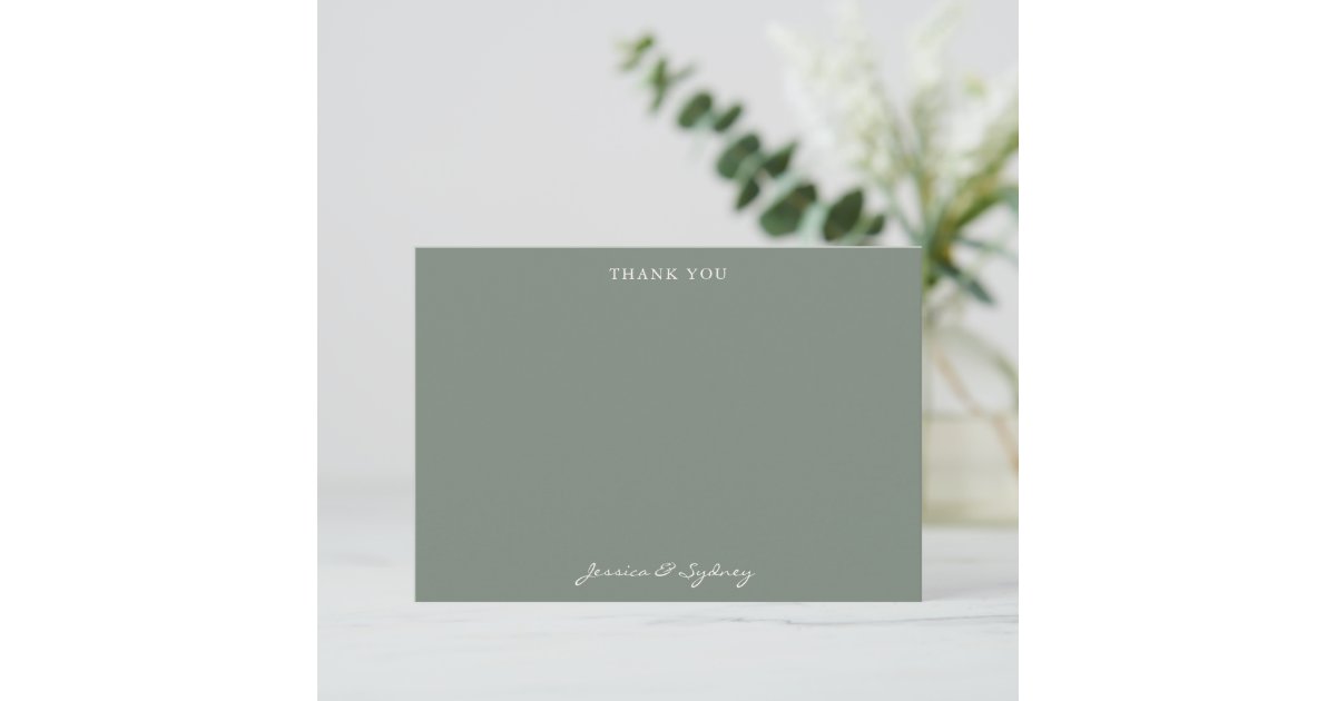 Minimalist Dark Sage Green Script Wedding Custom Thank You Card | Zazzle