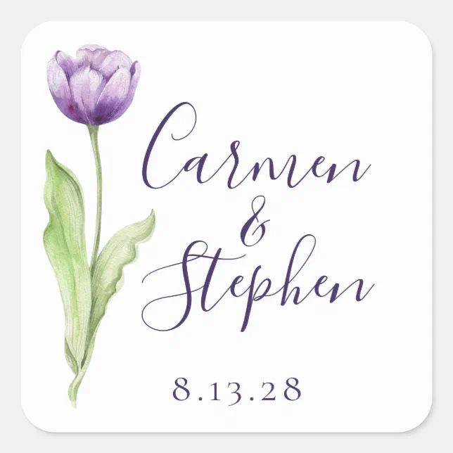 Minimalist Deep Purple Single Tulip Wedding Square Sticker | Zazzle