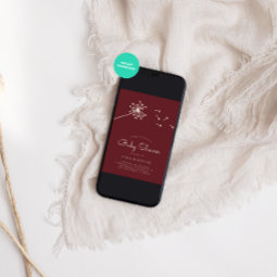 Minimalist Dendelion Maroon Baby Shower Invitation | Zazzle