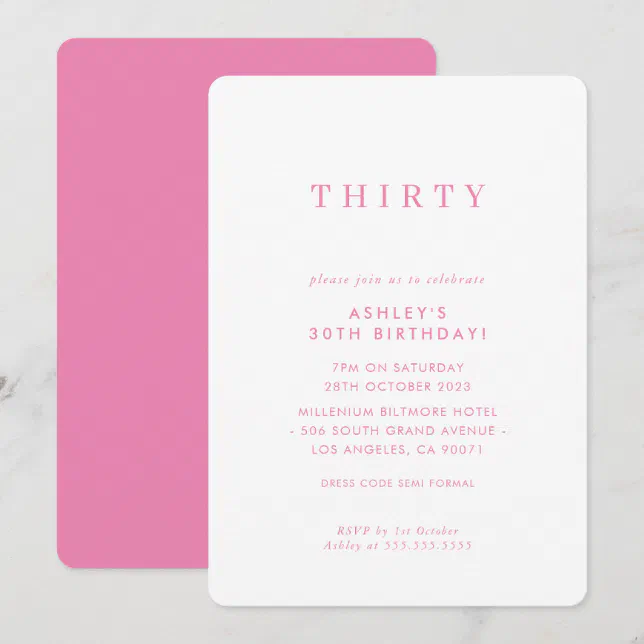 MINIMALIST design birthday chic modern pretty pink Invitation | Zazzle