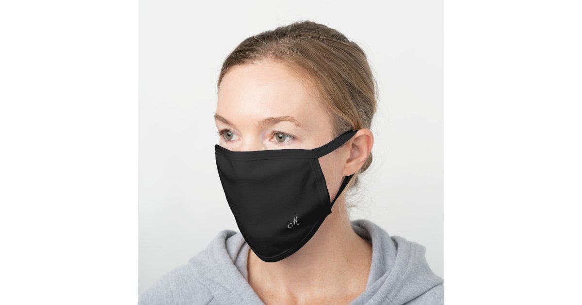 Minimalist Design Black and White Monogrammed Black Cotton Face Mask ...