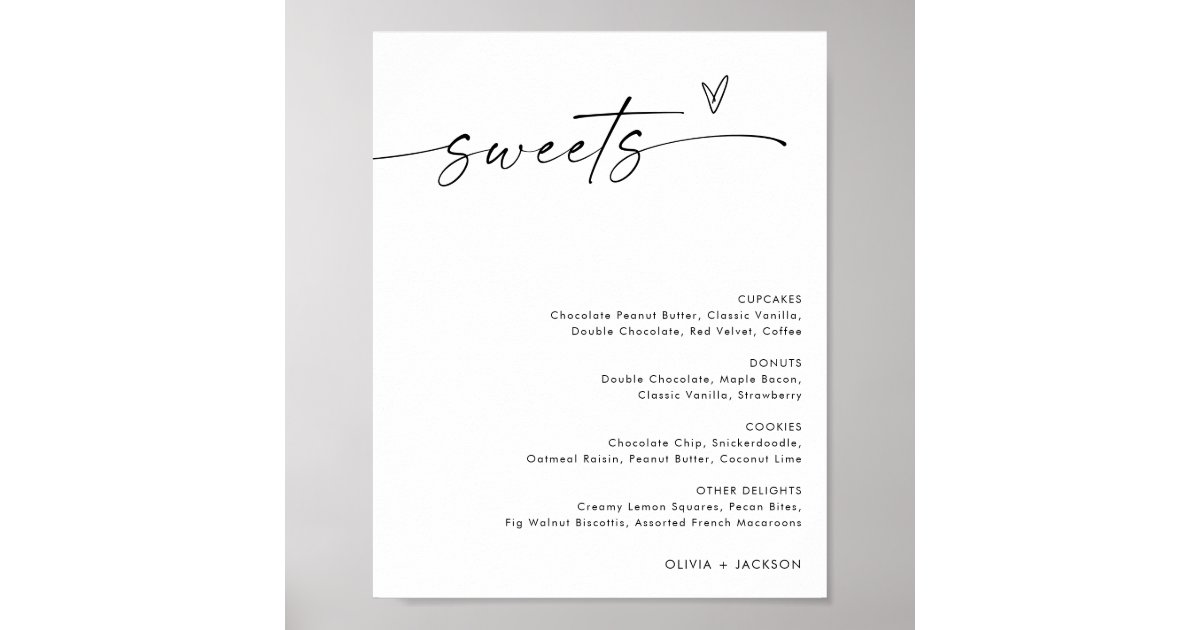 Minimalist Dessert Menu Sign, Sweets Wedding Sign | Zazzle