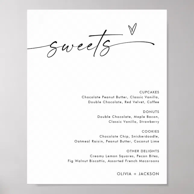 Minimalist Dessert Menu Sign, Sweets Wedding Sign | Zazzle