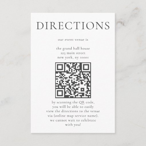 Minimalist Directions Digital Maps With QR Code Enclosure Card | Zazzle