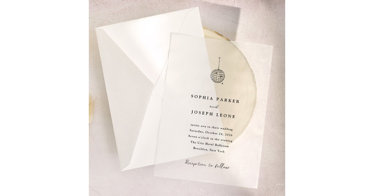 Minimalist Disco Ball | Wedding Transparent Vellum Invitations | Zazzle