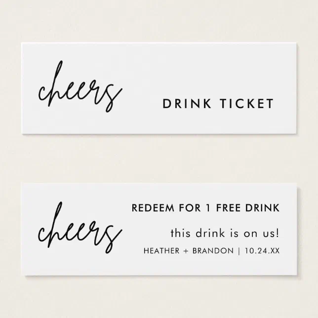 Minimalist Drink Ticket Wedding Bar Cards | Zazzle