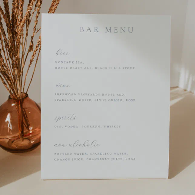 Minimalist Dusty Blue Bar Menu List Pedestal Sign | Zazzle